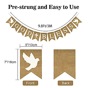 GCQQ God Bless Banner, Pre-strung God Bless Burlap Banner, Neutral God Bless Banner with Pigeon, Rustic First Communion Banner for Boys or Girls, God Bless Banner for Baby Shower, Wedding Party Banner
