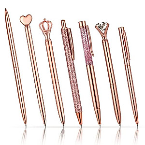 7pcs Rose Gold Ballpoint Pen Set, Metal Rose Gold Glitter Pens Bling Bling Pens Black Ink Dynamic Liquid Pen Gifts for Christmas Birthday Wedding Office Supplies