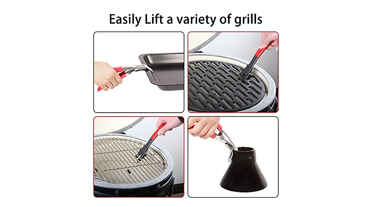 QQPOLE Grill Grate Lifter - Safe Grate Handling for Kamado & Green Egg