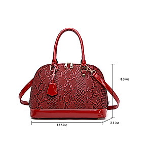 Women's Patent Leather Handbags Shiny Top-Handle Purse Flame Pattern Shoulder Bag (Black)