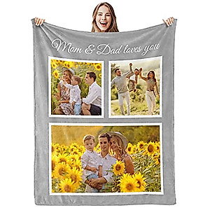 Custom Blanket with Photos-Customized Picture Blanket Flannel Throw Soft Blanket for Adult Kid Best Friend Birthday Gift(3 Photos-Style 1,50"x60")