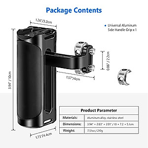 NEEWER Aluminum Side Handle Grip, Compatible with SmallRig Camera Cage for DSLR & Mirrorless Camera, Vertical/Horizontal Adjustment Handgrip with Cold Shoe, Built in Hex Key and 1/4" Threads, VS105