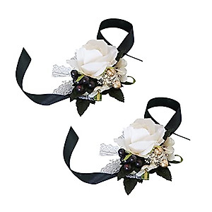 PHEZEN 2pcs Bridesmaid Wrist Corsage for Wedding, Rose Wrist Corsage Wristlet Band Men Boutonniere Beautiful Handmade Silk Flower Corsage for Wedding Festival Prom Engagement Party Homecoming Type 2