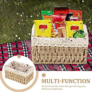 Veemoon . Snacks Makeup Bowls Seagrass Cloth Candy Books Tabletop Inch Food Office Shelves Holder Organizer Storage Wooden M Baskets Bin Snack Rectangular Baskets, Woven Cosmetics Liner