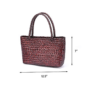 QTKJ Hand-woven Large Retro Straw Shoulder Bag for Women Summer Beach Boho Rattan Tote Travel Bag with Straw Top Handle (Red)