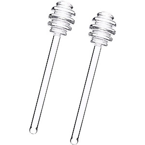 2Pcs Transparent 6" Glass Honey Dipper Sticks Stirring Sticks Server Honey Spoon Dipper Stirrer Honey Wand for Honey Pot Jar Containers Honey Dispense Drizzle, Clear Asparagus Servers Flatware，Servers