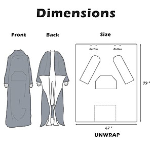 OIGAE Wearable Blanket with Sleeves & Foot Pocket for Women Men Adult, Comfy Fleece Blanket with Snap Button Extra Soft TV Wrap Throw Blanket for Couch Sofa Home Office, 79" x 67", Grey