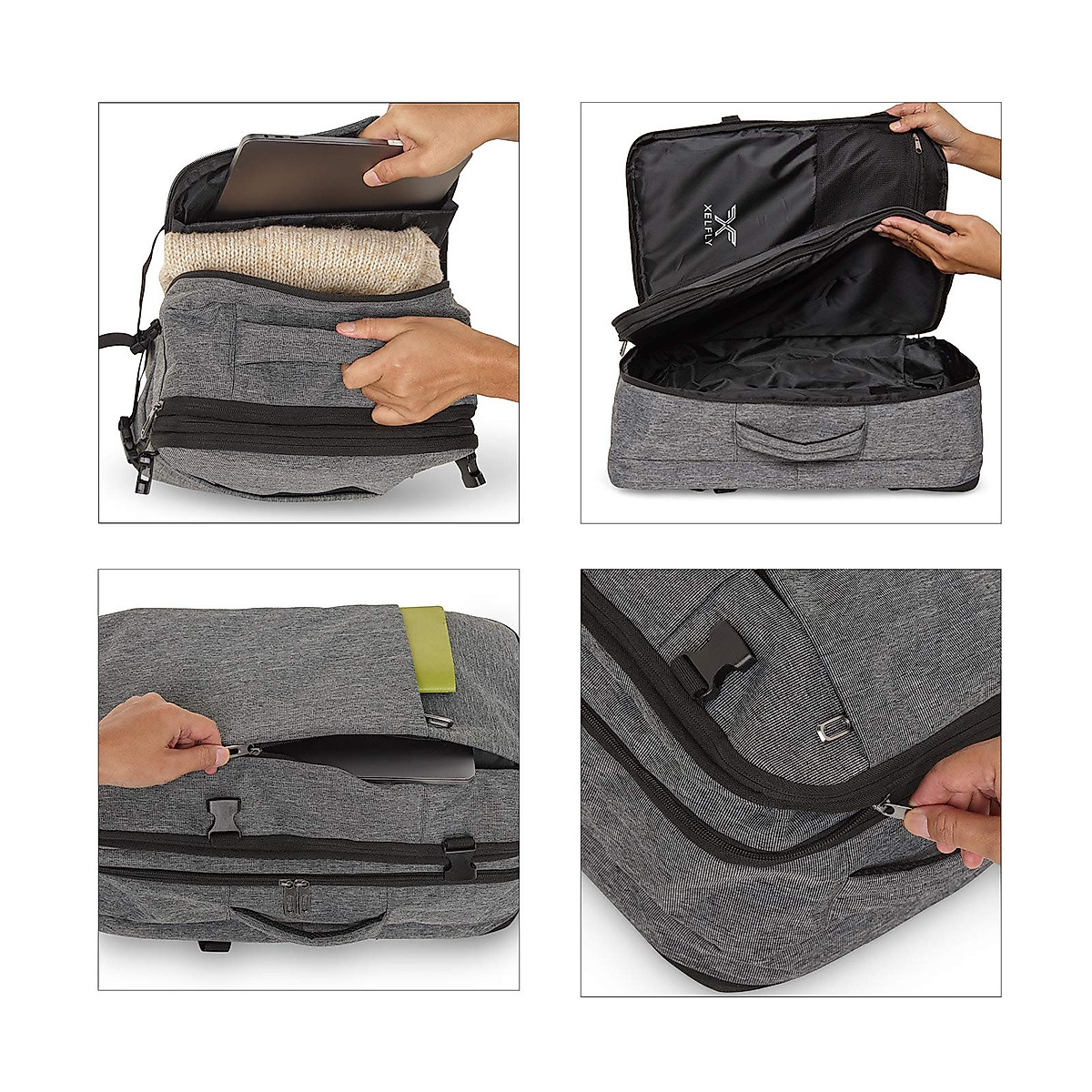 Xelfly Laptop Travel Backpack - Expandable Carry-On Fits 17” Laptop (Charcoal)