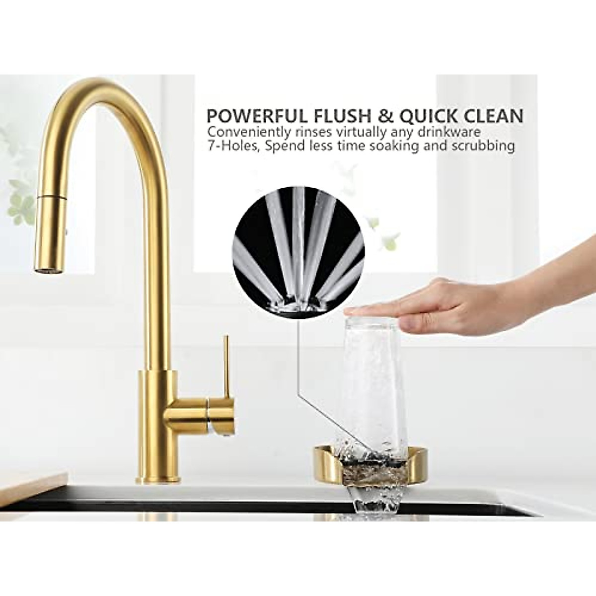 NeoBano Metal Glass Rinser for Kitchen Sinks, Brushed Gold Glass Rinser for Bar Sinks, Cup Baby Bottles Washer Cleaner Sink Accessories