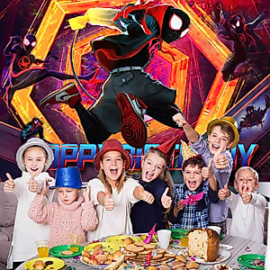 Miles Birthday Party Decorations,85Pcs Spider Miles Morales Party Balloon Garland with Happy Birthday Backdrop and Foil Balloons for Boys, Girls Spider Themer Party Supplies