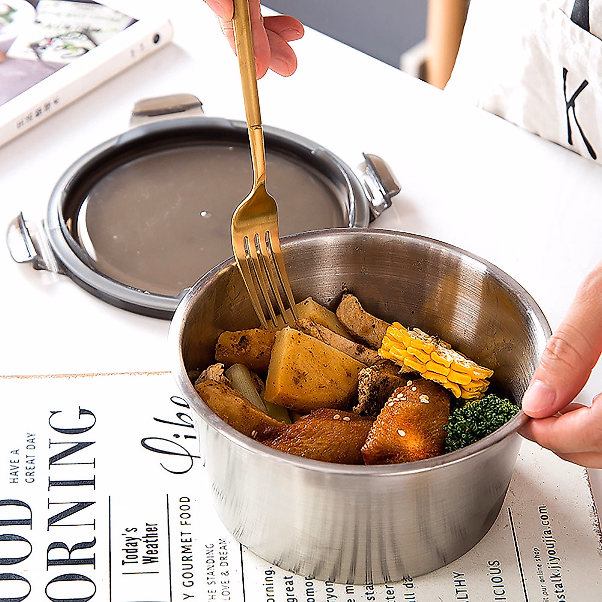 CORAHE Round 316 Stainless Steel Food Storage Container with Lids Airtight Metal Food Containers Stackable Meal Prep Leftover Containers for Freezer Fridge Oven Dishwasher Safe ( Size : 400ml )