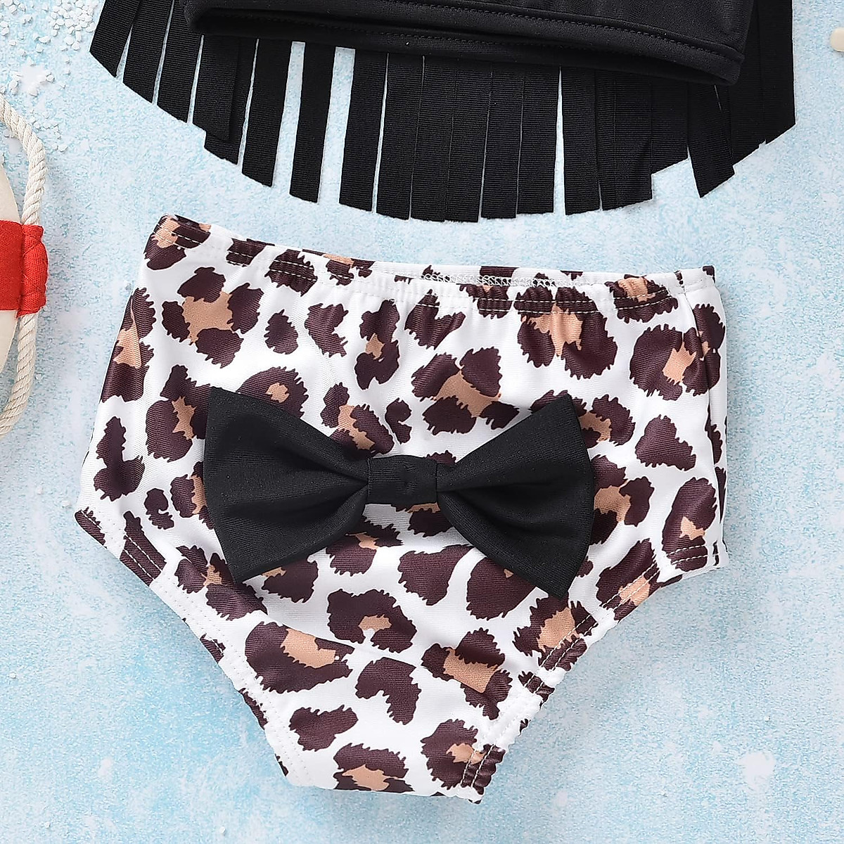 Toddler Infant Baby Girls Swimsuit Leopard Tassels Bikini Two Pieces Bathing Suit Summer Beach Outfits Set (Leopard, 0-6 Months)
