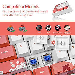 Uuoeebb PBT Keycaps, Heat Sublimation 104 PBT Keycap OEM Key Set for MX Switches Mechanical & Optical Gaming Keyboard (Sakura)
