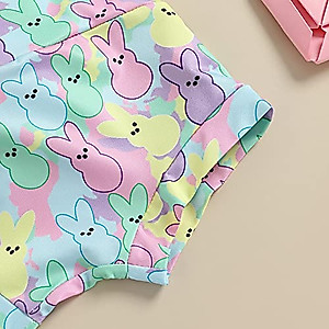 Guodeunh Newborn Baby Girl Easter Outfits Infant Letter Romper 3D Pompom Bunny Tail Shorts Headband 3PCS Rabbit Clothes (Purple- A, 3-6 Months)