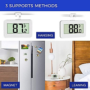 Mini Refrigerator Fridge Thermometer, 2 Pack Digital Freezer Thermometer Waterproof Room Thermometer with Hook, Large LCD Display