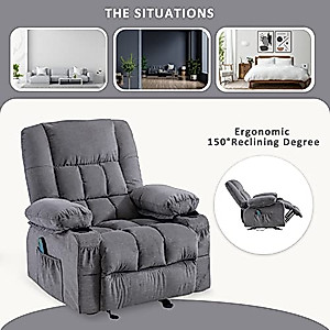 BOSMILLER Massage Rocker Recliner Chair with Vibration Massage and Heat Ergonomic Lounge Chair for Living Room with Rocking Function and Side Pocket, 2 Cup Holders, USB Charge Port