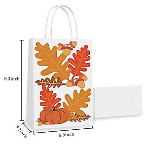 BCHOCKS 16 Pieces Fall Gift Bags - Maple leaf/Pumpkin/Chestnut Design Elements Gift Bags with Handles, Great for Fall Themed Wedding, Birthday Party Favors, Bridal Shower