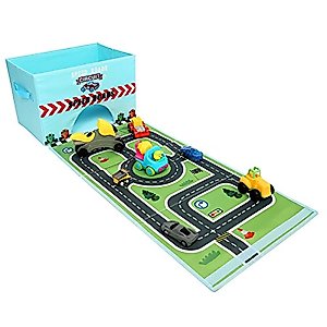 Livememory Toy Car Garage - Toy Car Parking Lot Toy Car Box for Boys with Car Rug Play Mat (Not Included Cars)