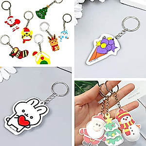 OFNMY 125 Pieces Heat Shrink Plastic Sheet Kit with 25 PCS Shrinky Art Paper and 100 PCS Keychains for Kids Creative Craft Marking, Homemade Shrinky Dinks, Handprint Keychains for Christmas