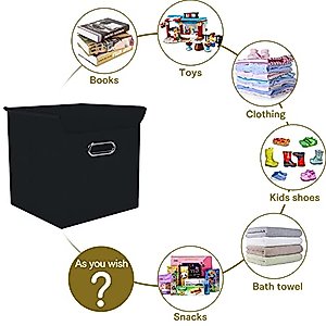 DABEACT Fabric Storage Cube Bins with Lids Closet Organizers collapsible storage bins basket with Handles for Home ,Storage Boxes for Organizing,3 Pack,(black)