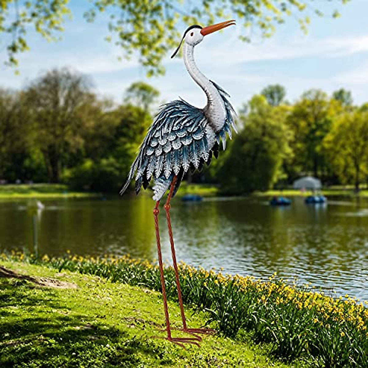 TERESA'S COLLECTIONS 3 Metal Blue Heron Garden Statues, Cranes Decor Animal Family Bird Art Lawn Ornaments for Outdoor Patio Yard Outside Decorations