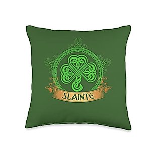 Celtic Culture Knot Shamrock Gifts Irish Drinking Slainte Cheers Good Health Ireland Men Women Patrick's Day Throw Pillow, 16x16, Multicolor