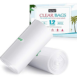 1.2 Gallon 80 Counts Strong Trash Bags Garbage Bags by RayPard, fit 4.5-5 Liter, 0.8-1.6 and 1-1.5 Gal trash Bin Liners for Home Office Kitchen Bathroom Bedroom, Clear