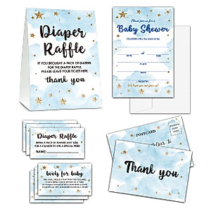 Baby Shower Cards Kit,Moon and Stars Set of 25 Baby Shower Invitations with Envelopes, Book Request Cards for Baby Shower,Sleepover Themed Baby Shower Party Favor Decoration(13)