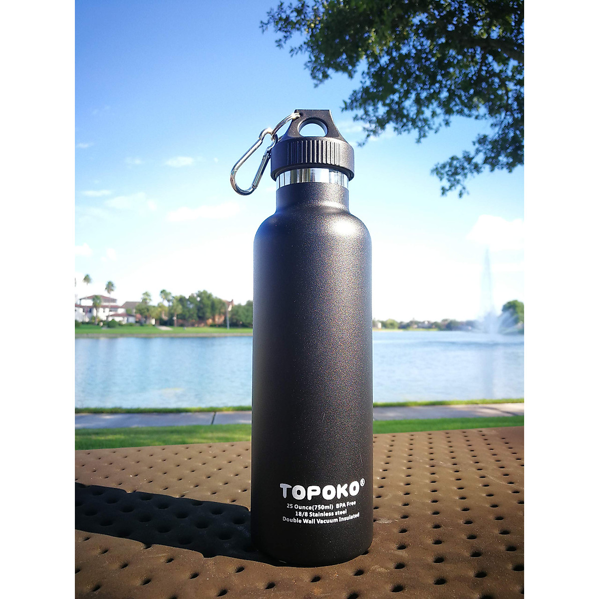 TOPOKO Colored Non-Rusty Stainless Steel Vacuum Water Bottle Double Wall Insulated Thermos, Sports Hike Travel, Leak Proof, BPA Free, 25 oz, Grey (Black)
