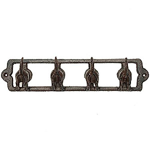 Sungmor Cast Iron Funky Coat Hook Hanger - Interesting Dog Tail Wall Mounted Rack with 4 Hooks - Rustic Style Wrought Iron Decorative Wall Hook Rack for Keys Clothes Hats Towels