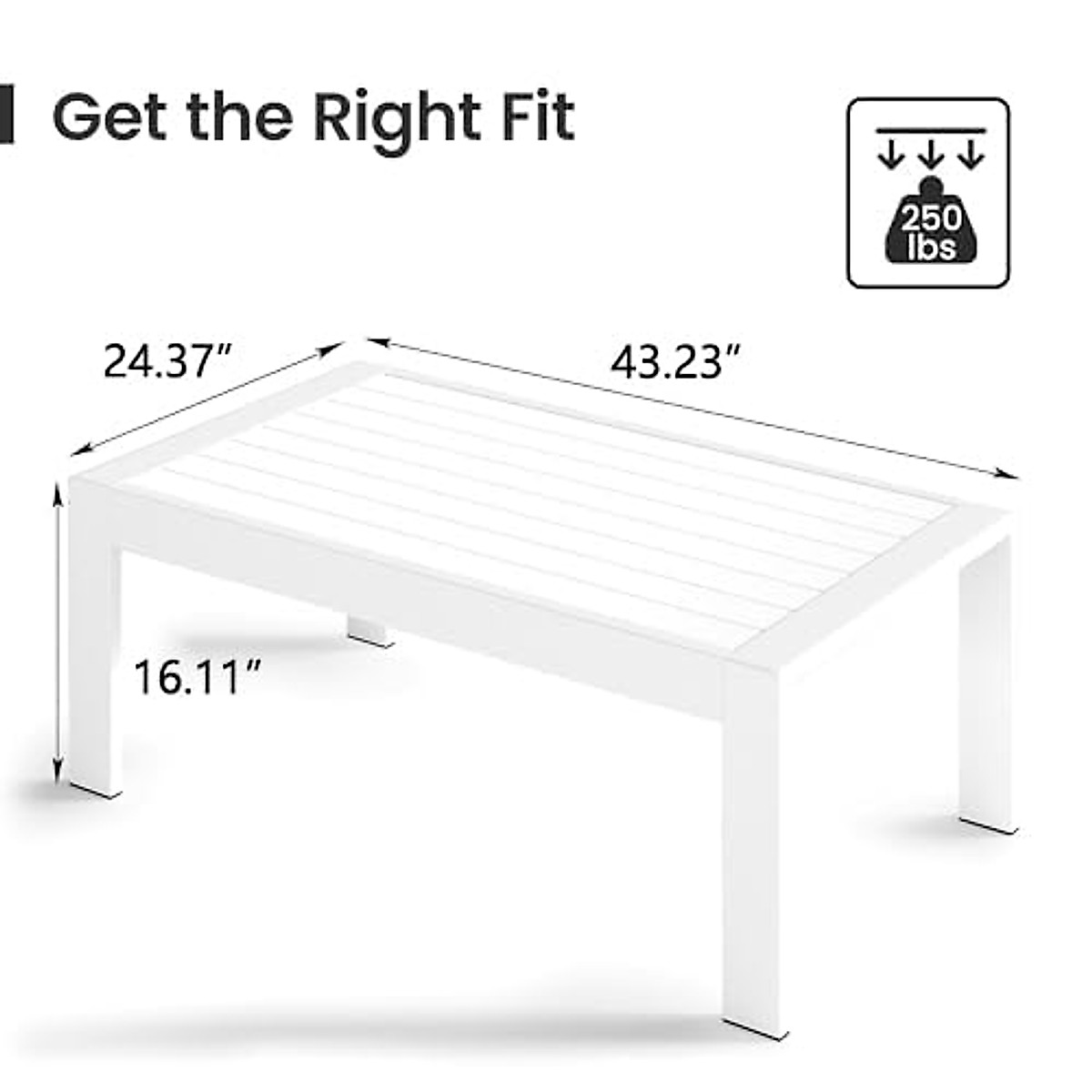 All-Weather Aluminum Outdoor Coffee Table, Modern Coffee Table for Outside, Rectangle Patio Coffee Table for Balcony Garden, Light Grey