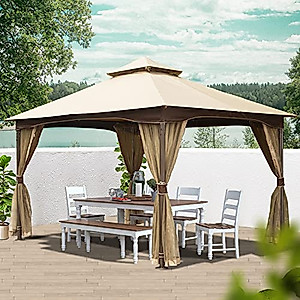 Domi Outdoor Living 10'x13' Patio Gazebo Outdoor Ventilation Double Roof Gazebo with Mosquito Netting for Patio,Lawn and Garden