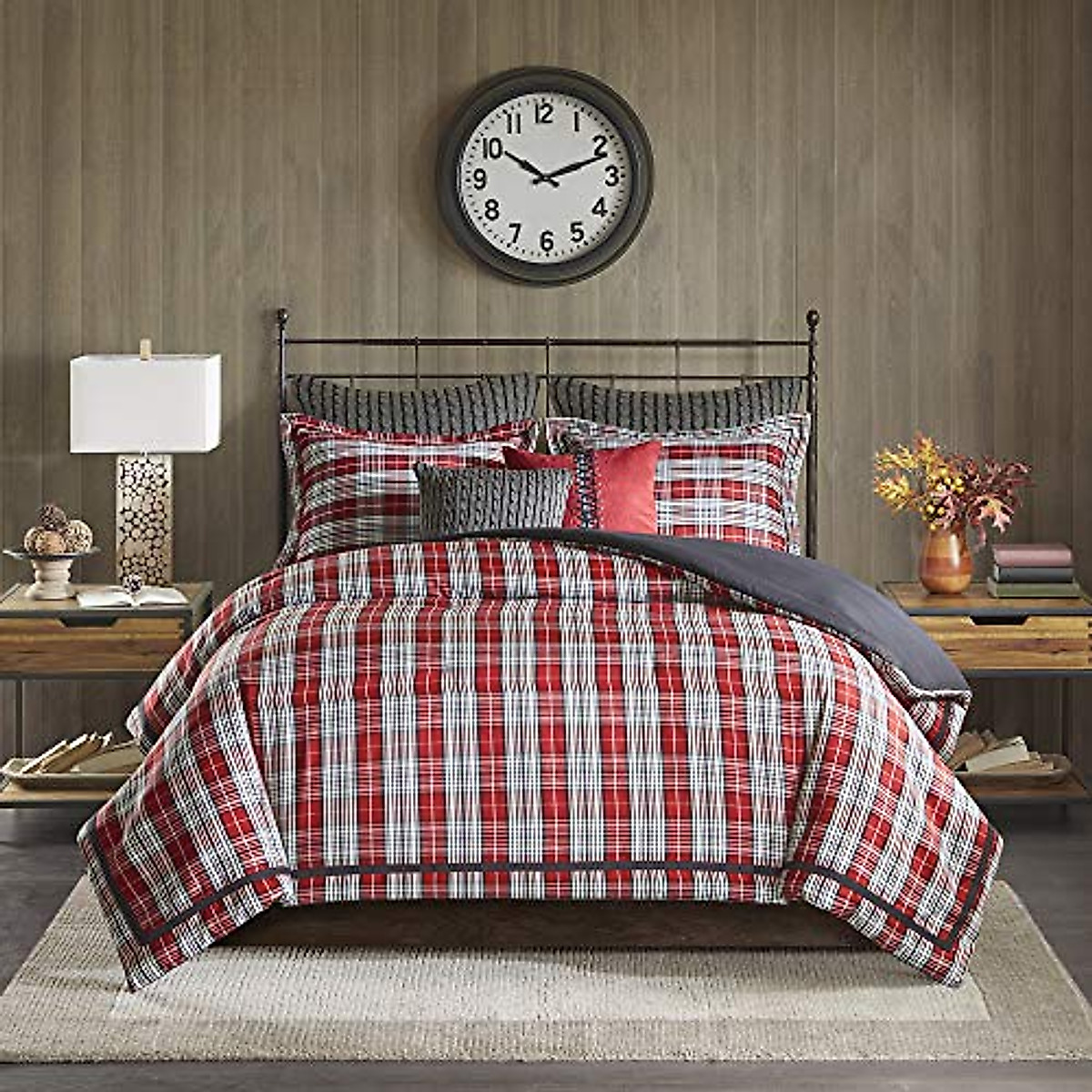Woolrich Rustic Lodge Cabin Comforter Set- Down Alternative Warm Bedding and Matching Shams King Williamsport, Red Plaid, 4 Piece