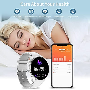 Efolen Smart Watch for Women, Fashion Fitness Watch for iPhone Android Phone Answer/Make Call, 1.32'' HD Full Touch Screen Smartwatch with GPS Tracker Heart Rate Sleep Monitor Pedometer, Silver