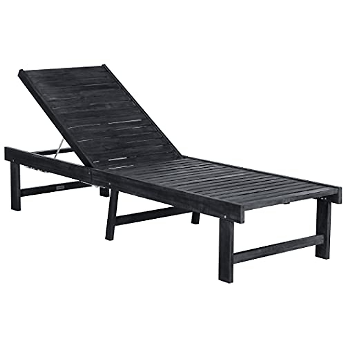 Safavieh Outdoor Collection Inglewood Grey Acacia Wood Cushion Chaise Lounge Chair PAT6723K, Dark Slate Gray/Beige