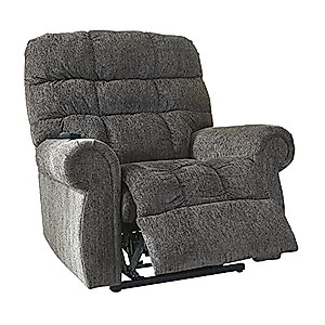 Signature Design by Ashley Ernestine Power Lift Adjustable Oversized Recliner for Elderly, Gray