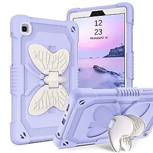 DUEDUE Design for Samsung Galaxy Tab A7 Lite 8.7” Case Butterfly Wings Kickstand Heavy Duty Shockproof Cute Full Protective Tablet Cover for Galaxy Tab A7 Lite 8.7 2021 Kids, Beige/Purple