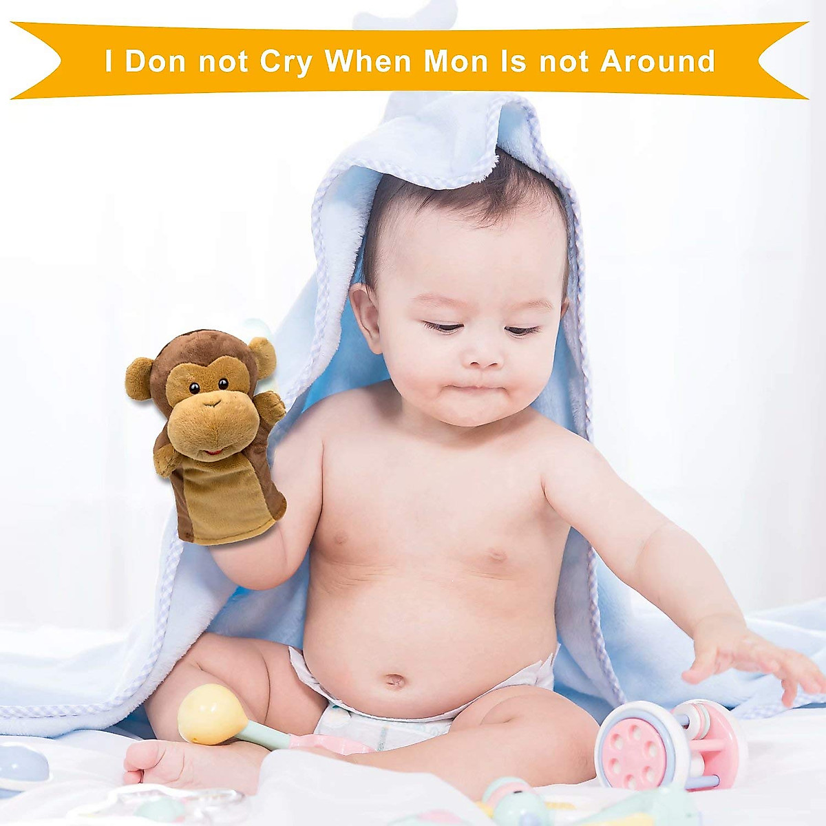 Zoo Animals Hand Puppets Set of 4 -Elephant, Tiger, Giraffe, Monkey Plush Animal Toys for Kids Babies and Toddlers Social Skills…