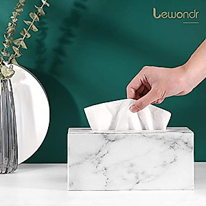 Lewondr Marble Tissue Box Cover, Rectangular PU Leather Facial Tissue Box Holder, Napkin Storage Box, Toilet Paper Holder Case Dispenser for Countertop Bedroom Bathroom Car Office - 9.8" x 5.3" x 4.5"