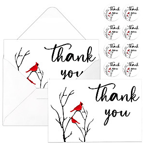 Cholemy 50 Set Cardinal Thank You Cards Bird Memorial Cards Funeral Thank You Cards with Envelopes and Stickers Message Sympathy Bereavement Card for Family Loved Ones Celebration of Life