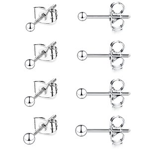 Staligue 4 Pairs Titanium Earrings Studs for Women Men Ball Cubic Zirconia Earrings 2-5mm Hypoallergenic Cartilage Earrings for Sensitive Ears (StyleC:Ball)