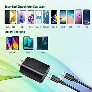 Excgood Super Fast Type C Charger Kit 25W USB C Charger with 2 Type C to C Cable (6ft+1.5ft) Compatible with Samsung Galaxy S23/S22 Ultra/S21 FE 5G/S20,Note 10+/20,A71/A53/A23,Z Flip4 Z Fold4, Tab S8+