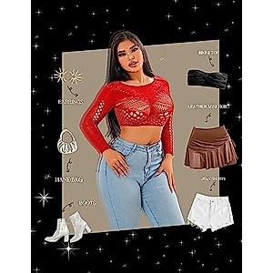 Avidlove Sexy Lingerie Fishnet Lingerie Sets Two Piece Lingerie Sexy Lingerie Panty and Bra Sets Fishnet Outfit A-red