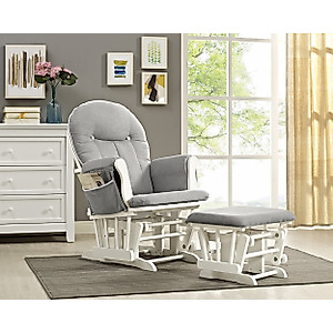 Angel Line Celine Glider and Ottoman, White/Gray Cushion with White Piping