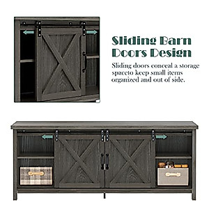 GAZHOME Modern Farmhouse TV Stand with Sliding Barn Doors, Media Entertainment Center Console Table for TVs up to 65”,2-Tier Large Storage Cabinets,Rustic TV Stand for Living Room Bedroom,Dark Grey