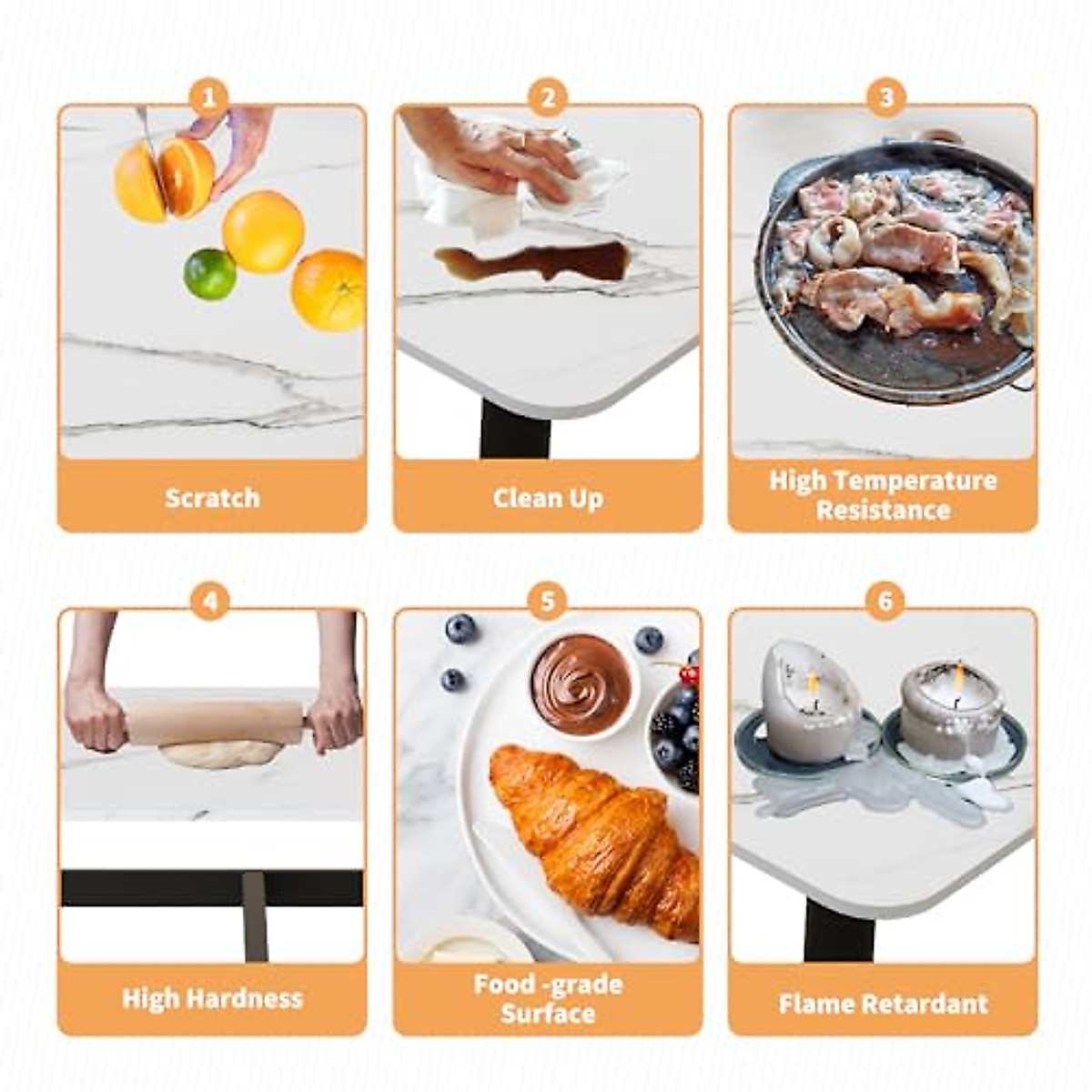 Marble Dining Table, Rectangular 55" Marble Kitchen Table for 4, Sintered Stone Dining Table for Dining Room, Kitchen, Marble Top Dining Table Scratch-Resistant, Heat-Resistant, Easy to Clean (White)