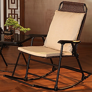 KAXLDHH Rattan Chairs Rocking Chair Outdoor Rocker Oversized Rocker, Padded Cushion Comfy Patio Chairs Camping Chairs with Steel Frame for Patio, Backyard, Balcony, Porch, 150KG Weight Capacity