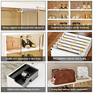 YIFOR 6-Tier Portable Shoe Rack Organizer for Closet, 24 Pairs Shoe Container Bins, Clear Plastic Collapsible Shoes Storage Box, Stackable Sneaker Storage Shoe Cabinet with Door