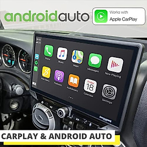STINGER Jeep Wrangler JK Stereo Replacement 10" HD Touchscreen Radio with Android Auto, Apple CarPlay, Handsfree Bluetooth, Dual USB Includes All-in-one Dash Kit & Interface, 2007-2018 (STH10JK)