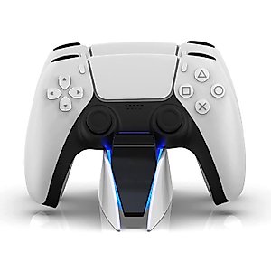 PS5 Controller Charging Station with Blue Light Bar, Fast Charging Type-C for Playstation 5 DualSense Controllers Charging (White)